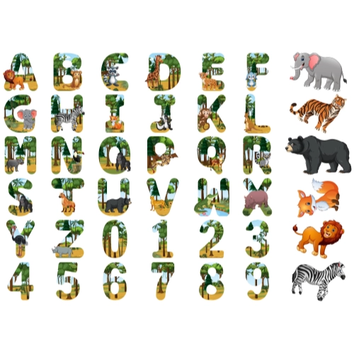 Jungle Theme Alphabet Sticker Sheet – 42 Stickers with Letters, Numbers ...